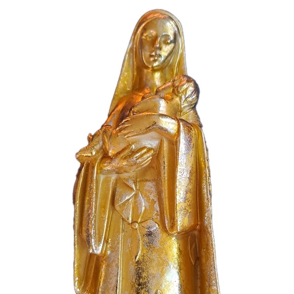 Art | Golden Mary And Christ Child Statute Plasterresin Statue With ...
